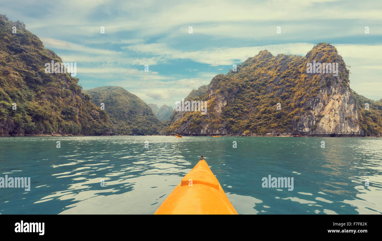 Trip on colourful kayak Stock Photo - Alamy