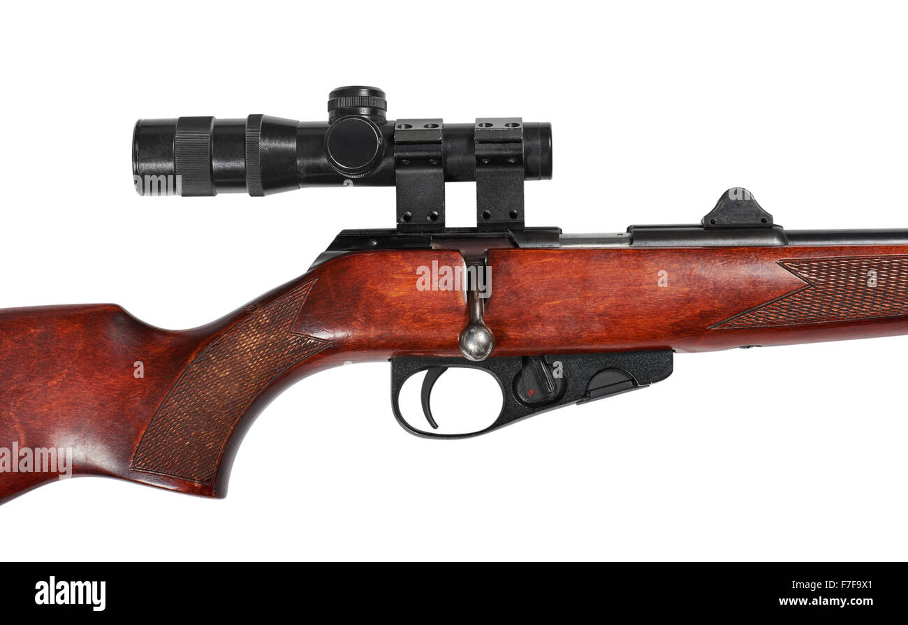 Middle part of a hunting small-bore rifle on a white background Stock ...