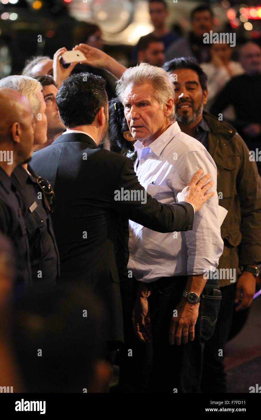 Harrison Ford filming a skit with Chewbacca on Jimmy Kimmel Live ...