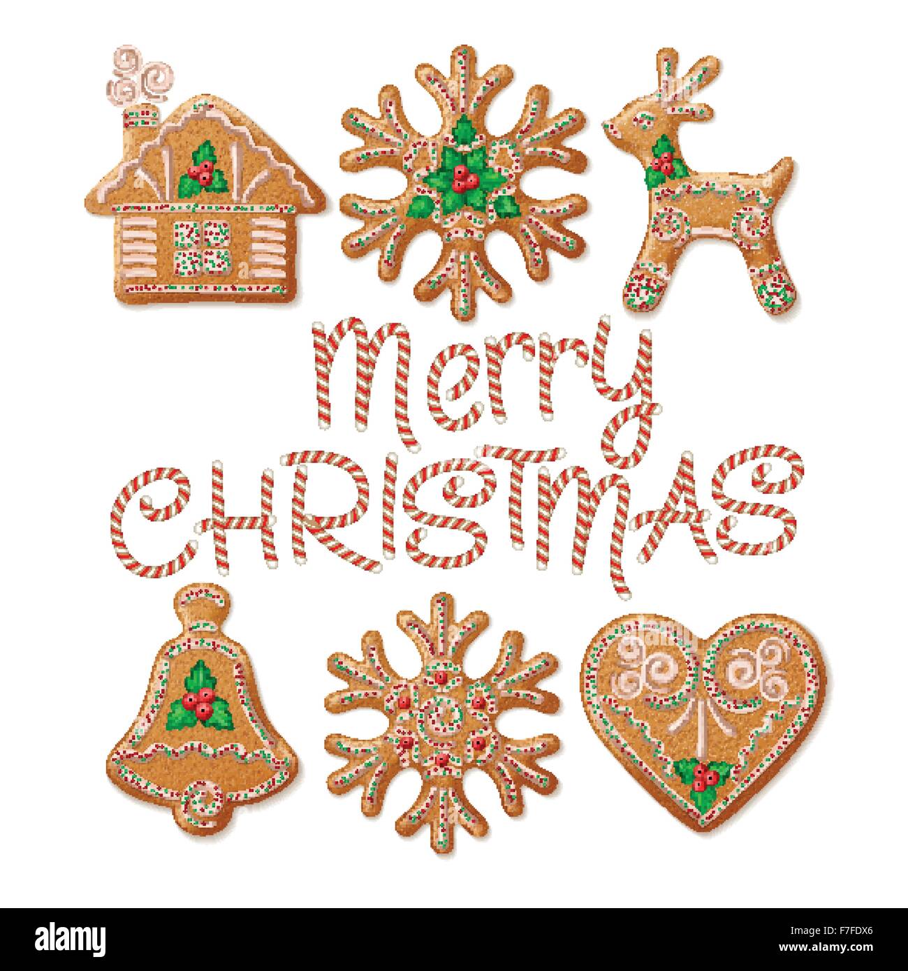 Ornate realistic set traditional Christmas gingerbread. Vector ...