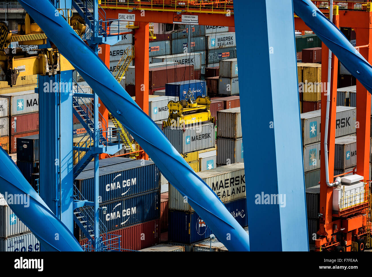 Shipping containers being stacked in cargo dock, Rijeka, Croatia Stock ...