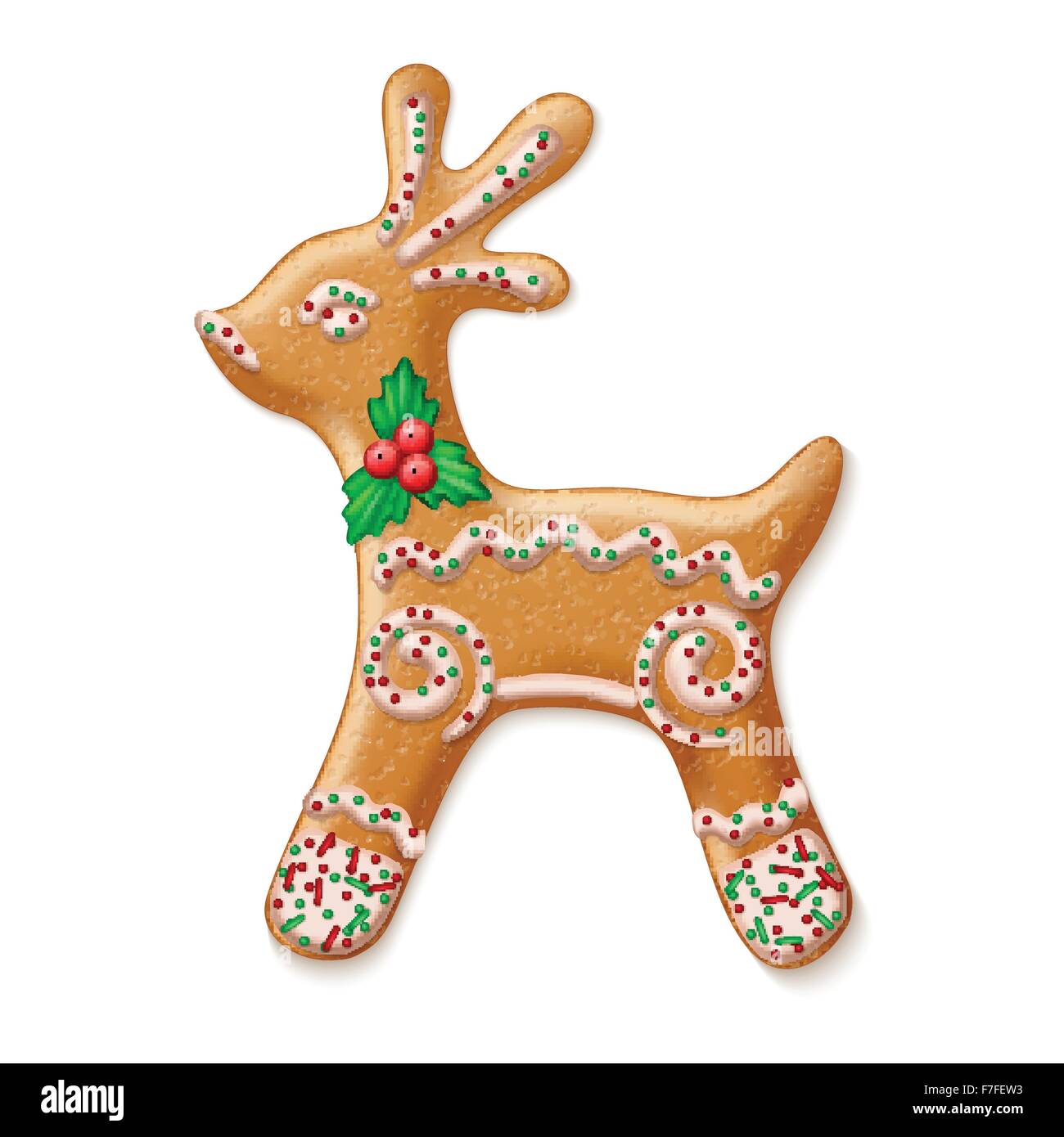 Ornate realistic vector traditional Christmas gingerbread Reindeer ...