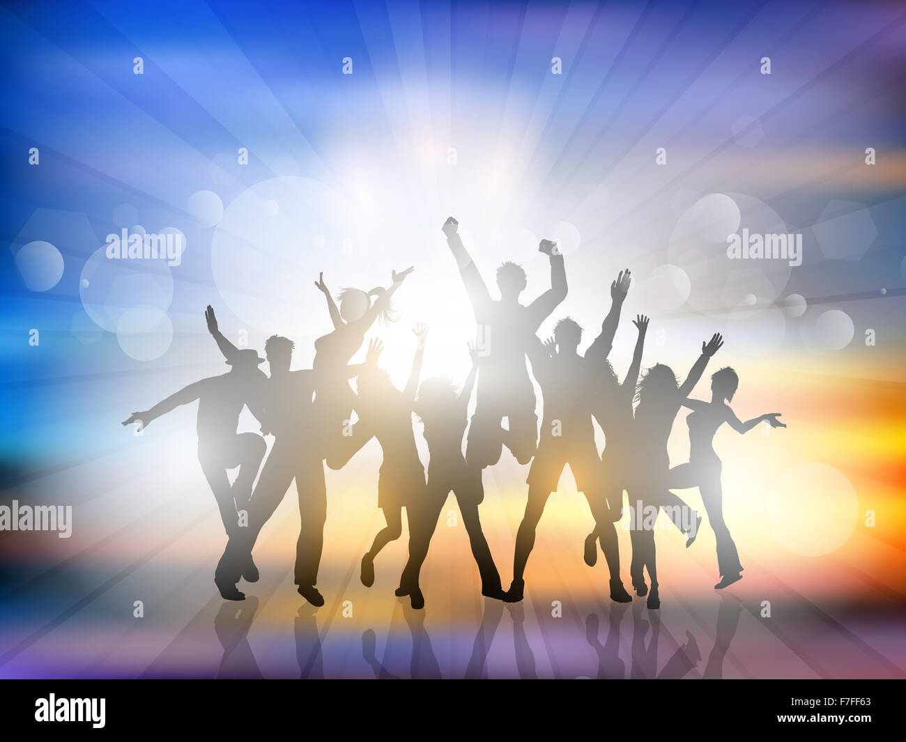 Silhouettes of people dancing on a summer background Stock Photo - Alamy