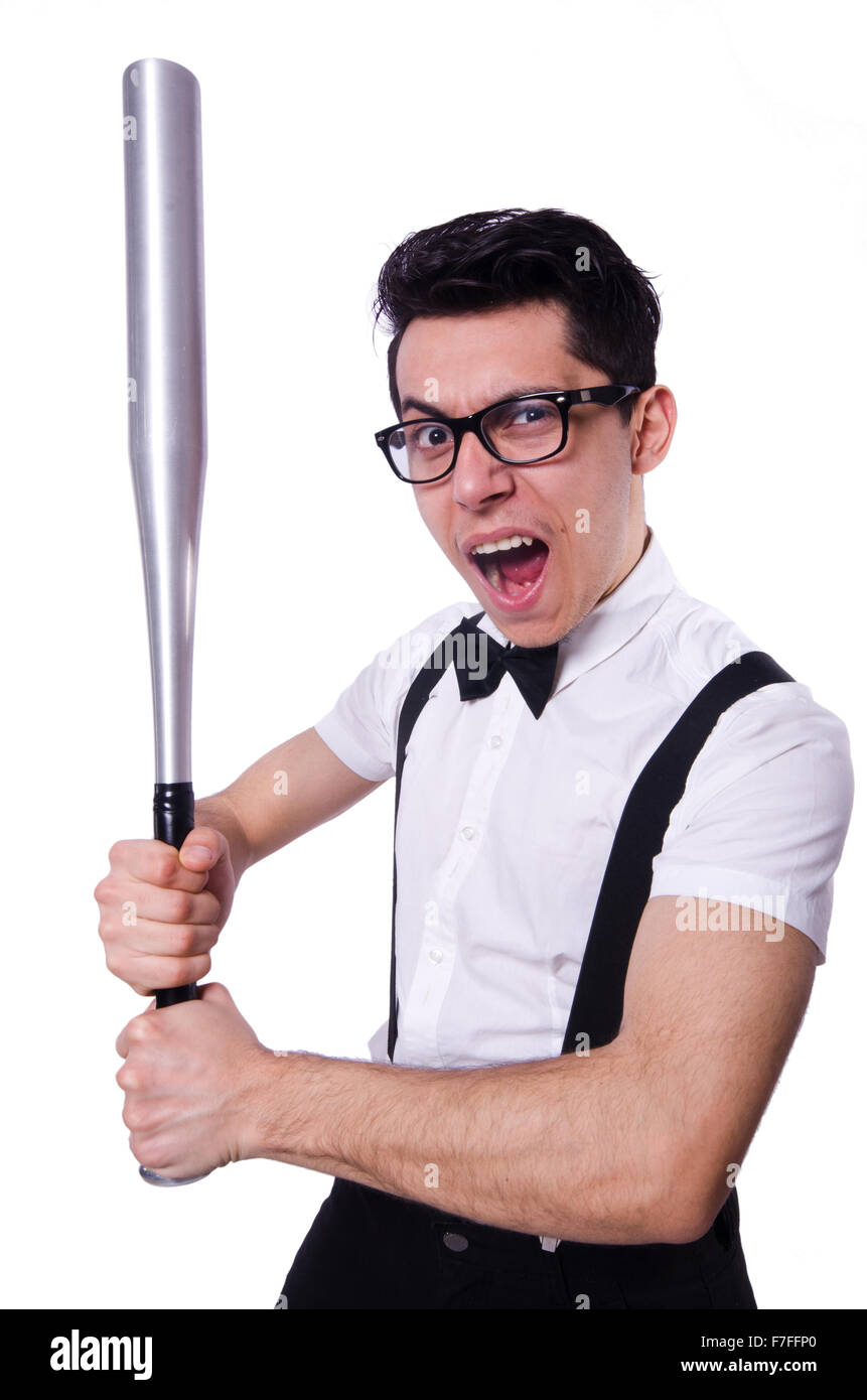 Funny man with baseball bat Stock Photo - Alamy