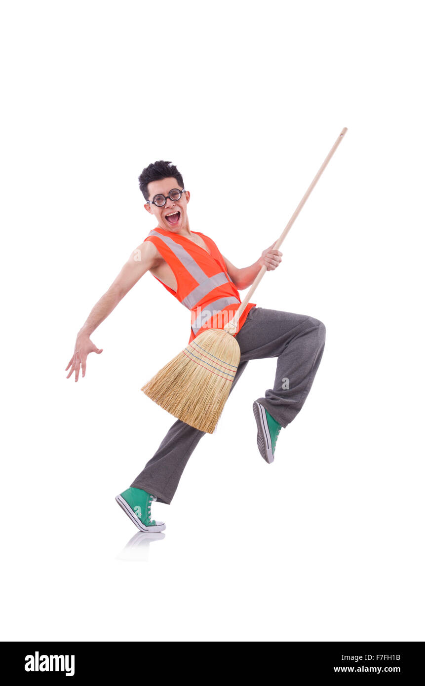Funny janitor isolated on white Stock Photo - Alamy