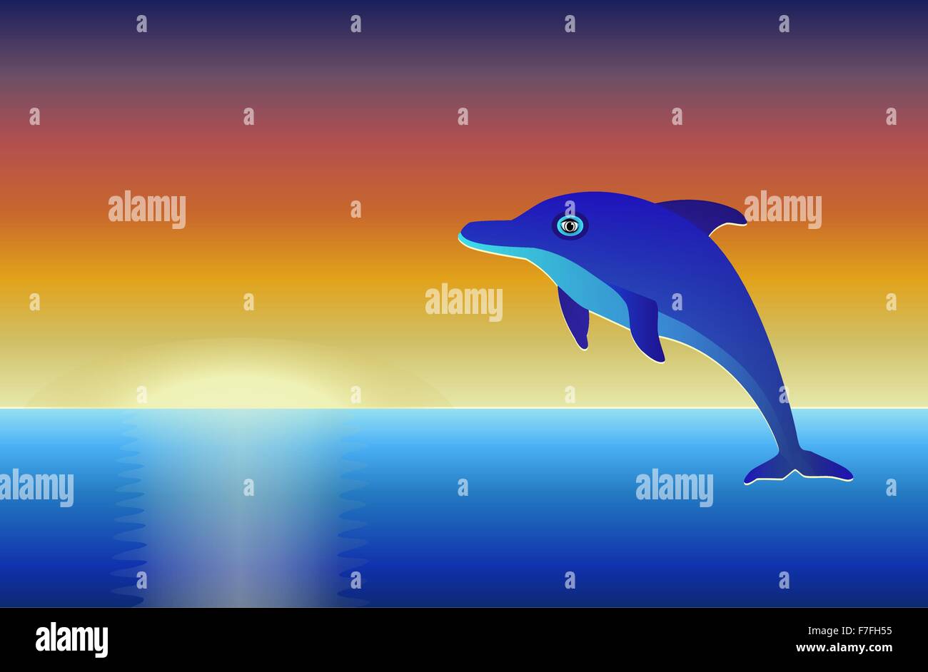 Dolphin over sea at sunset sky background Stock Vector Image & Art - Alamy