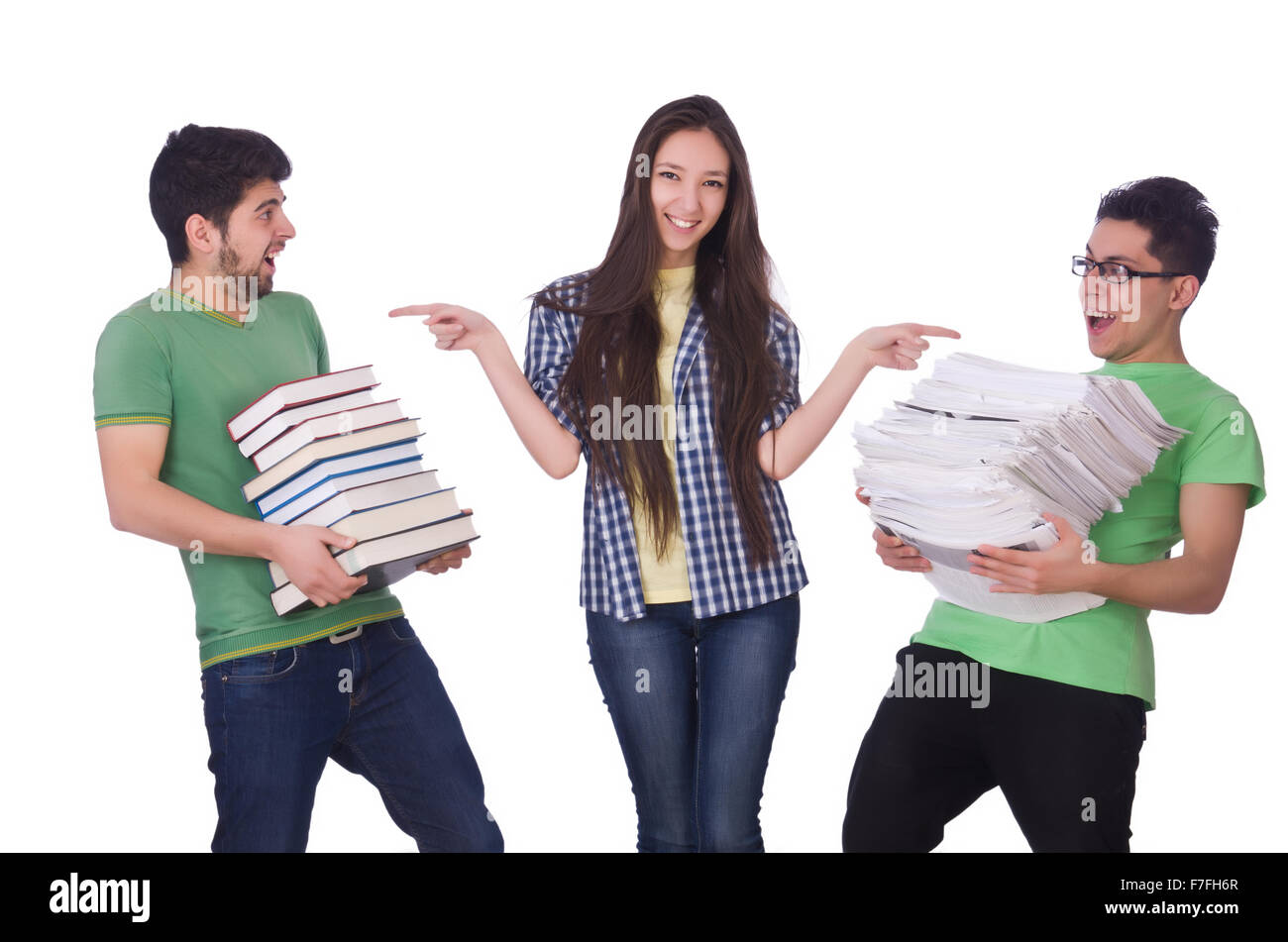 Students with books isolated on white Stock Photo - Alamy