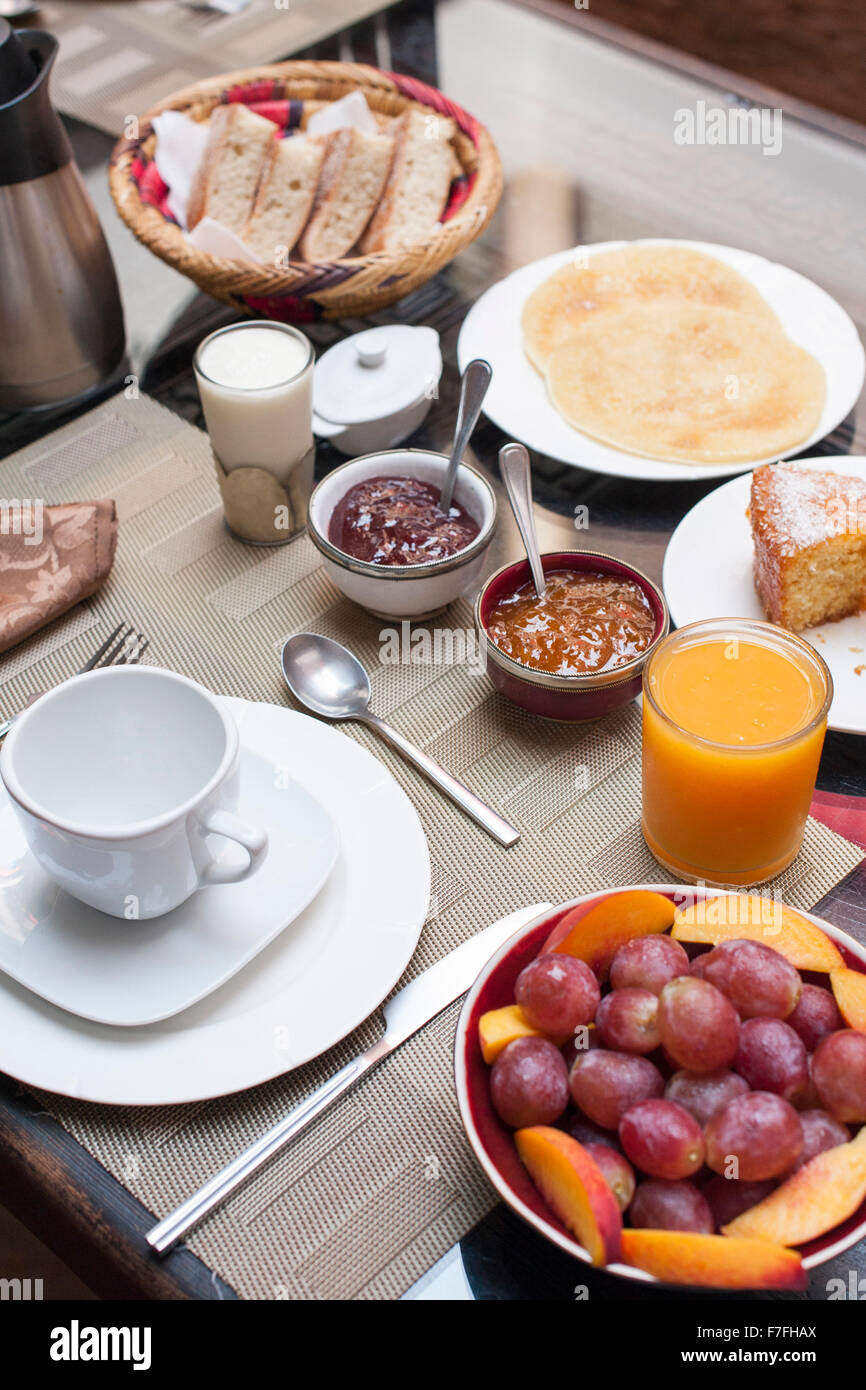 Breakfast as served at Riad El Zohar in Marrakech, Morocco Stock Photo ...