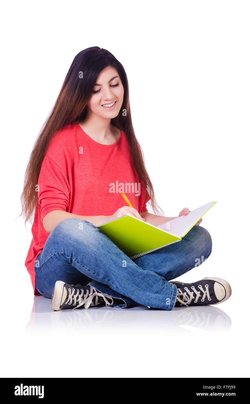 Young student with books on white Stock Photo - Alamy