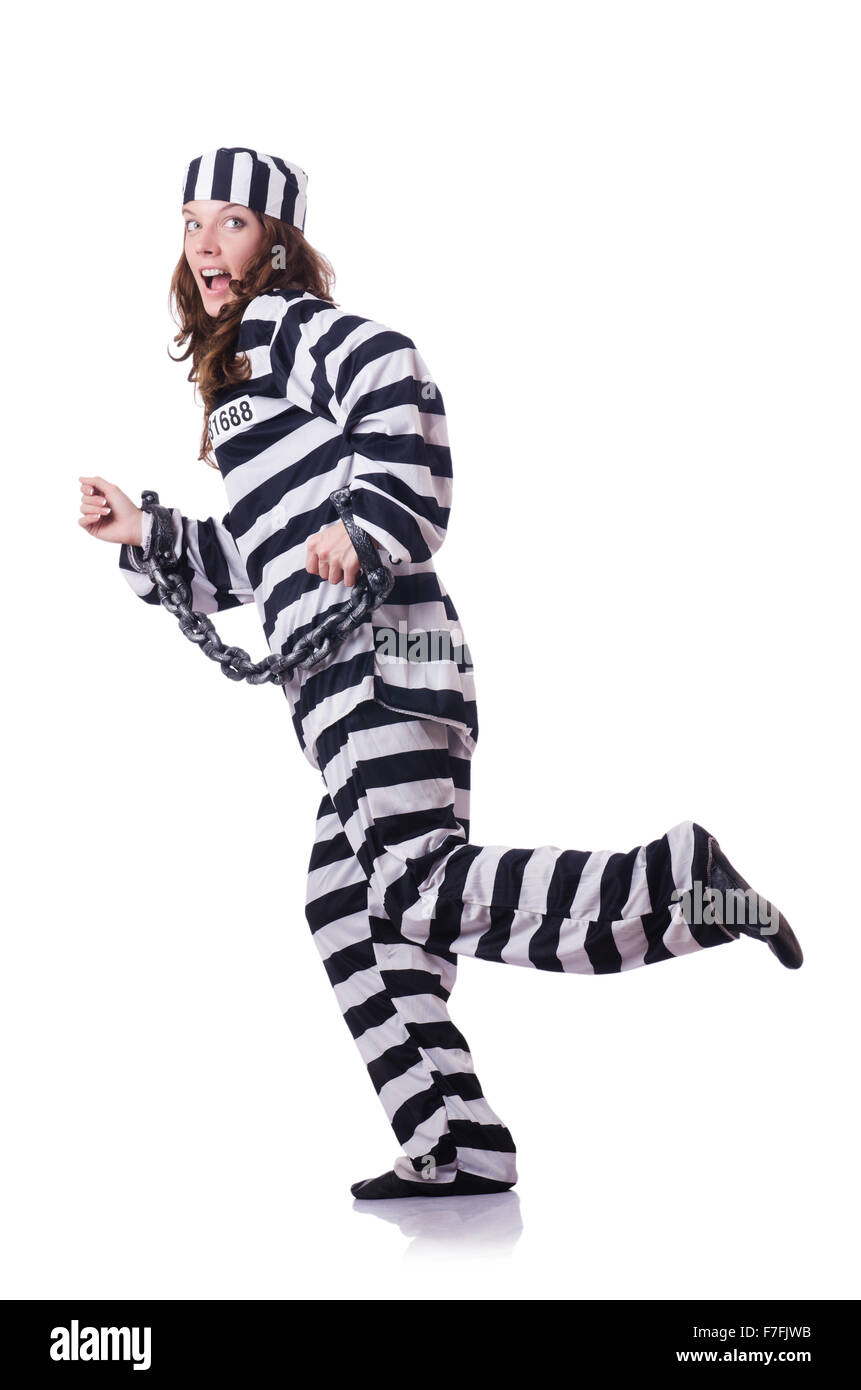 Prisoner in striped uniform on white Stock Photo - Alamy