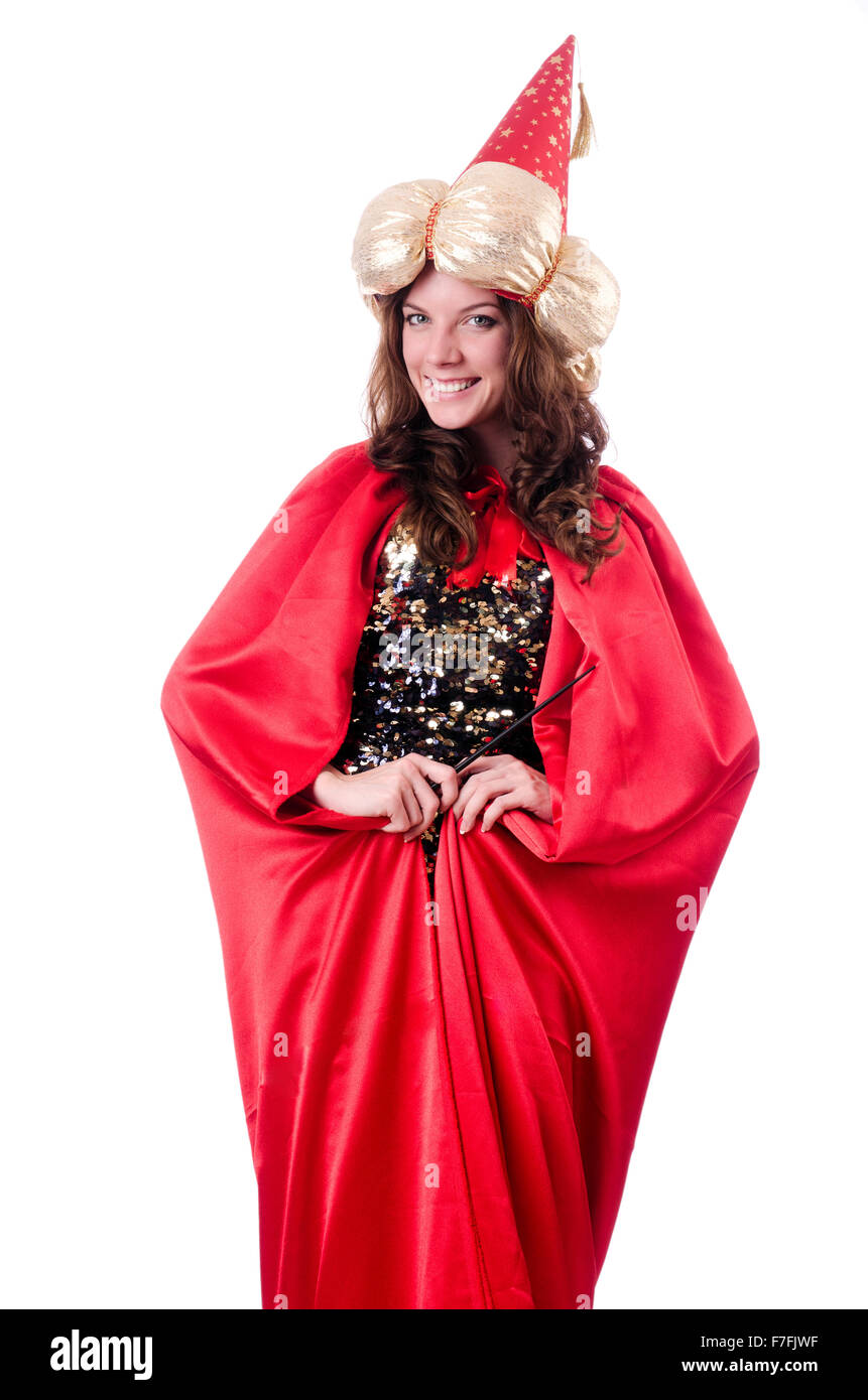 Female magician isolated on white Stock Photo - Alamy