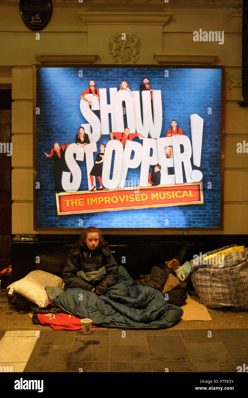 Young homeless girl camped out on Shaftsbury Avenue in the heart of ...