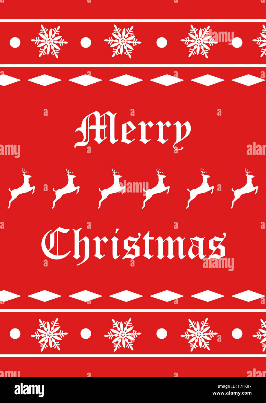 Scandinavian style Merry Christmas design, red with white snowflakes ...