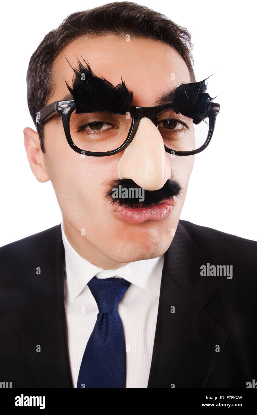 Funny businessman with eyebrows and moustache Stock Photo - Alamy
