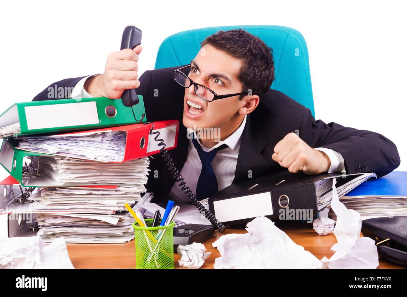 Busy stressed man in the office Stock Photo - Alamy