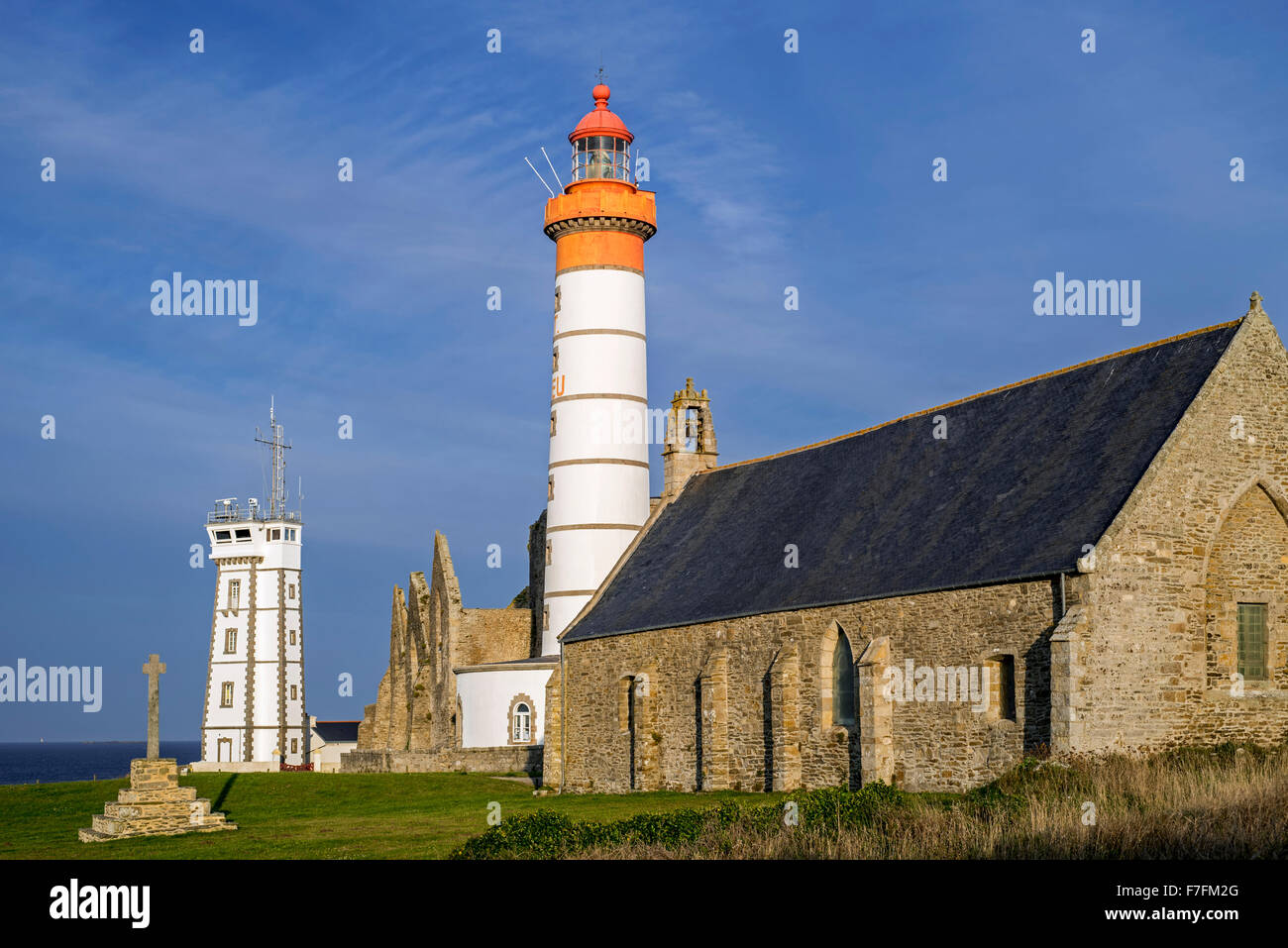 The Pointe Saint Mathieu with its signal station, lighthouse and abbey ...