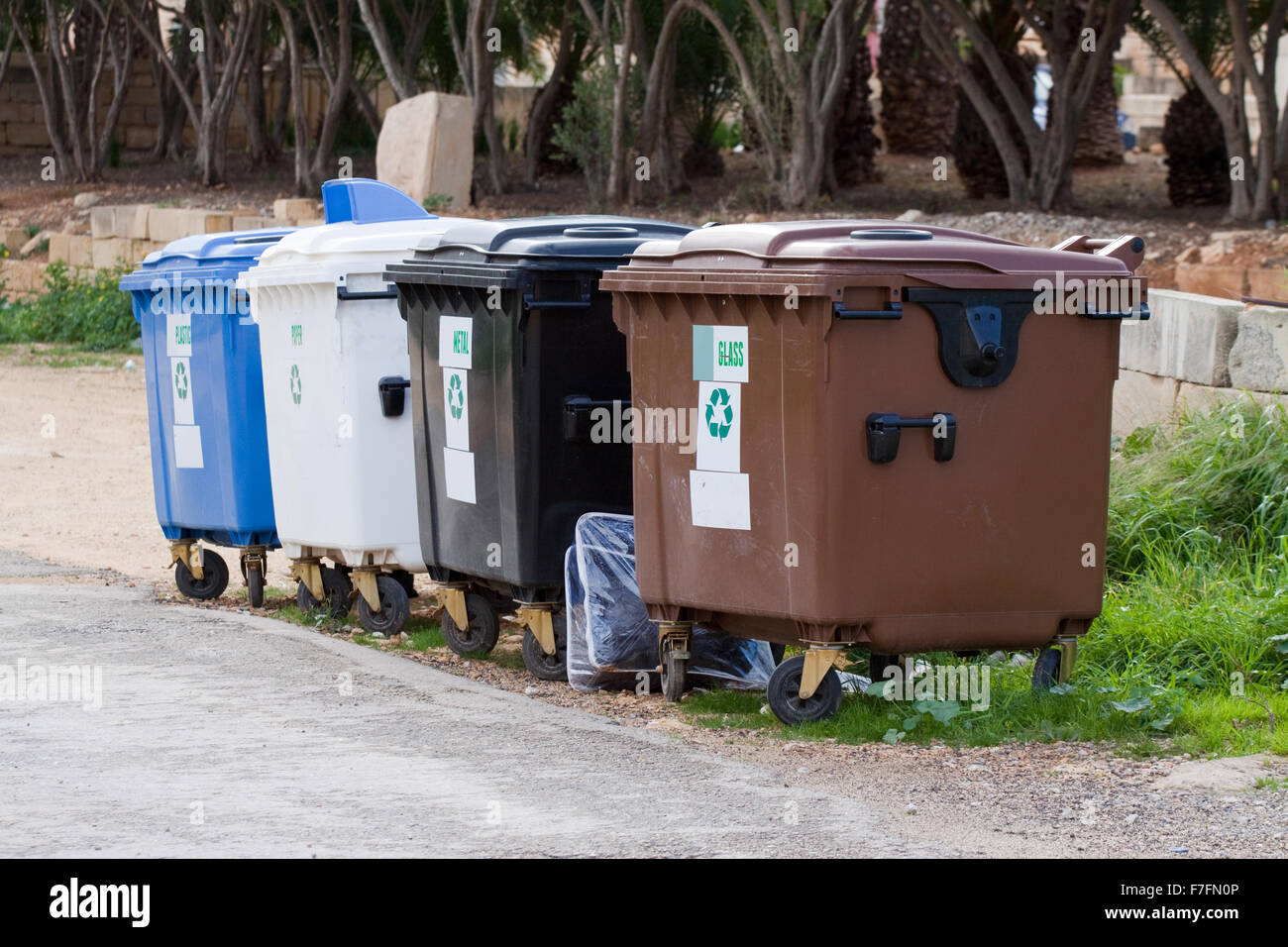 Recycle Bin containers to separate materials (Malta Stock Photo - Alamy