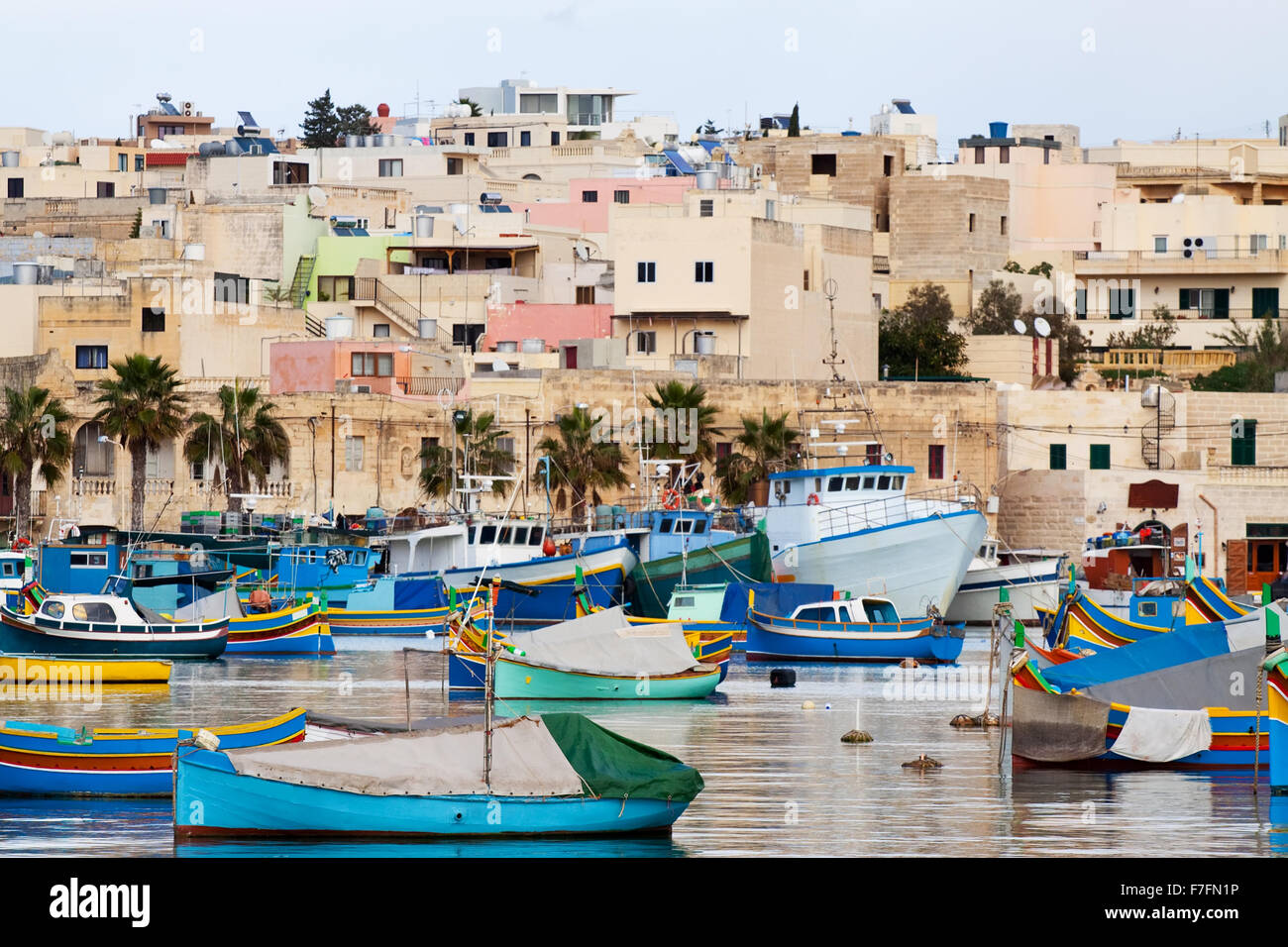 Fishing boats lying at Marsaxlokk Bay. Malta Stock Photo - Alamy