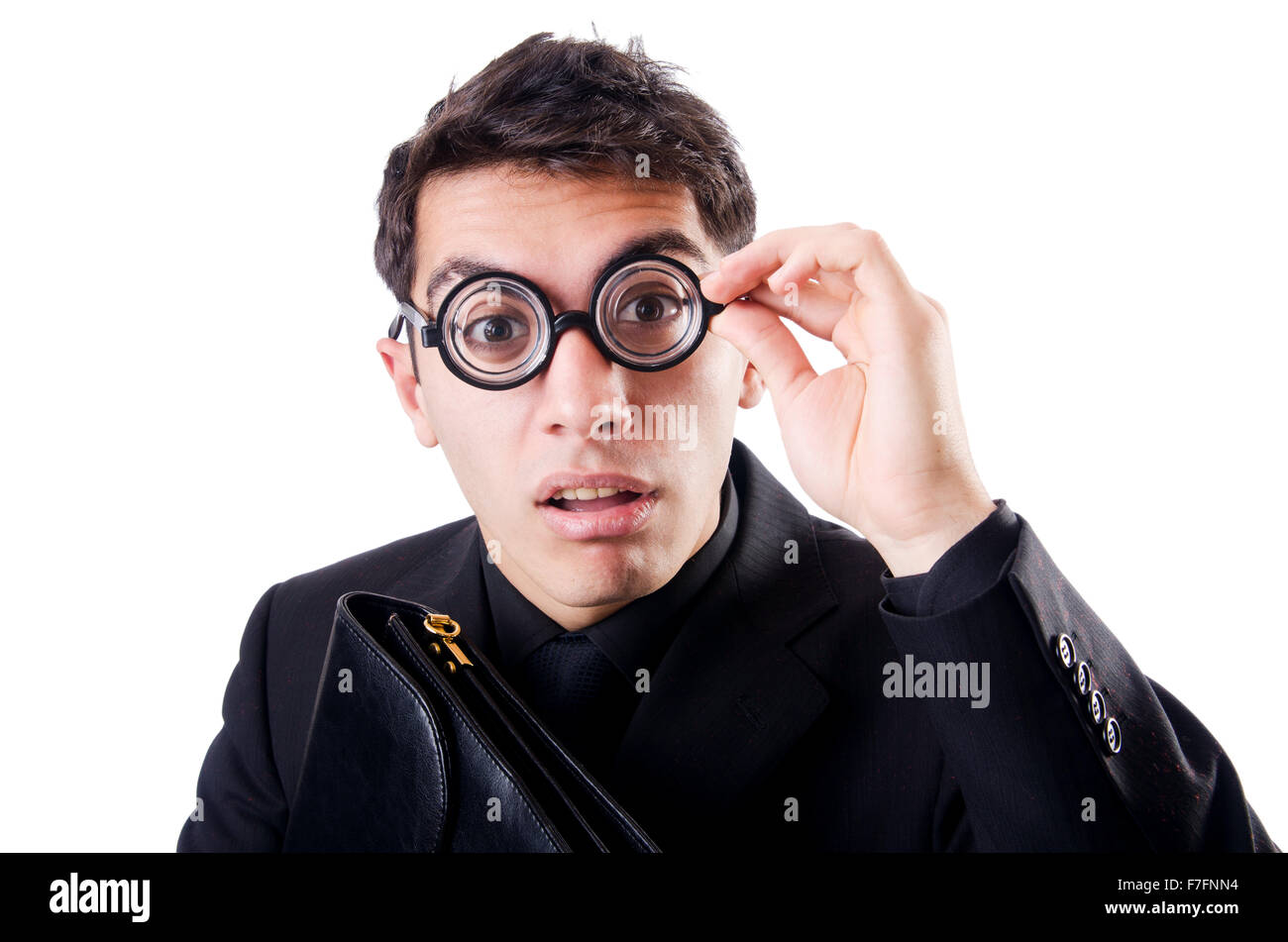 Nerd businessman isolated on the white Stock Photo - Alamy