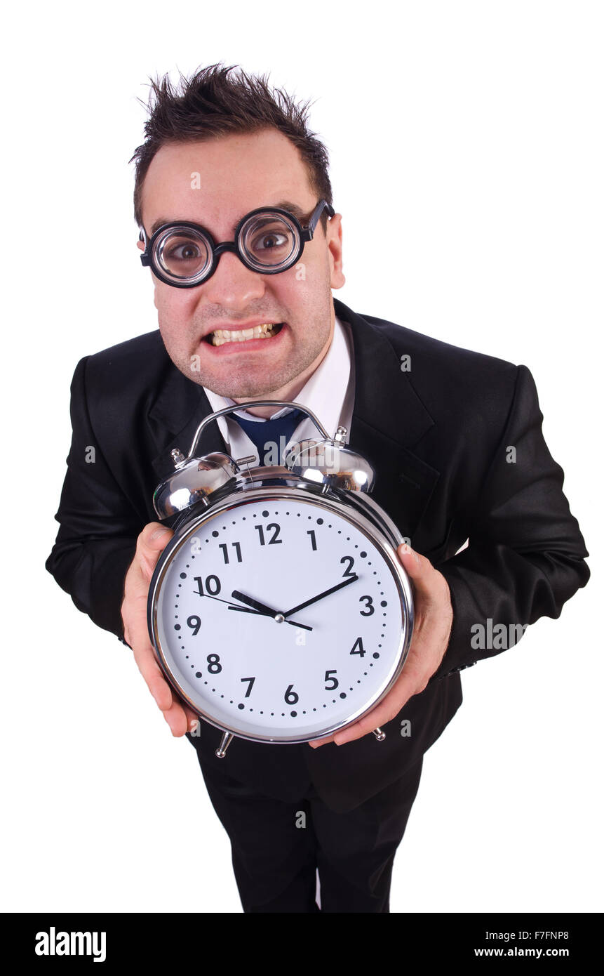 Businessman with clock isolated on white Stock Photo - Alamy