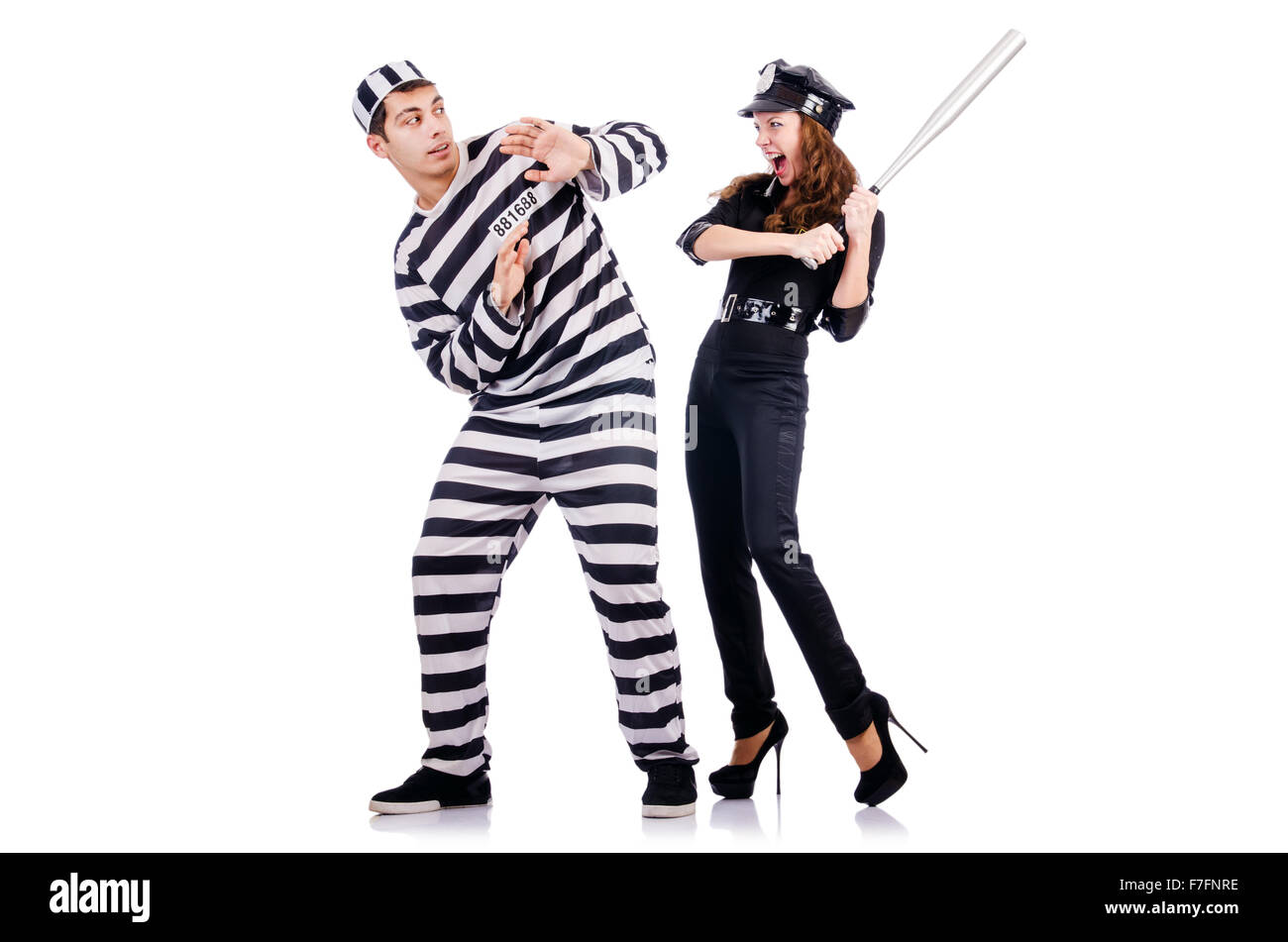 Police and prison inmate on white Stock Photo - Alamy