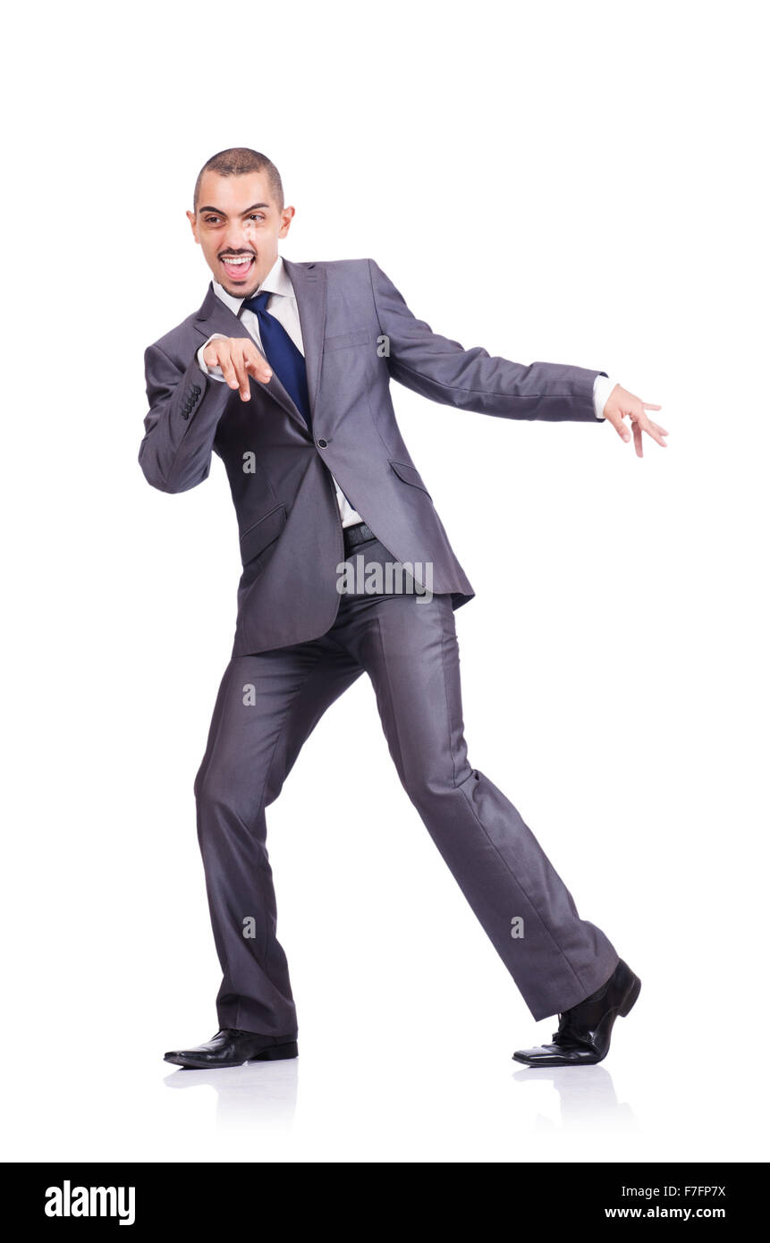 Dancing businessman isolated on white Stock Photo - Alamy