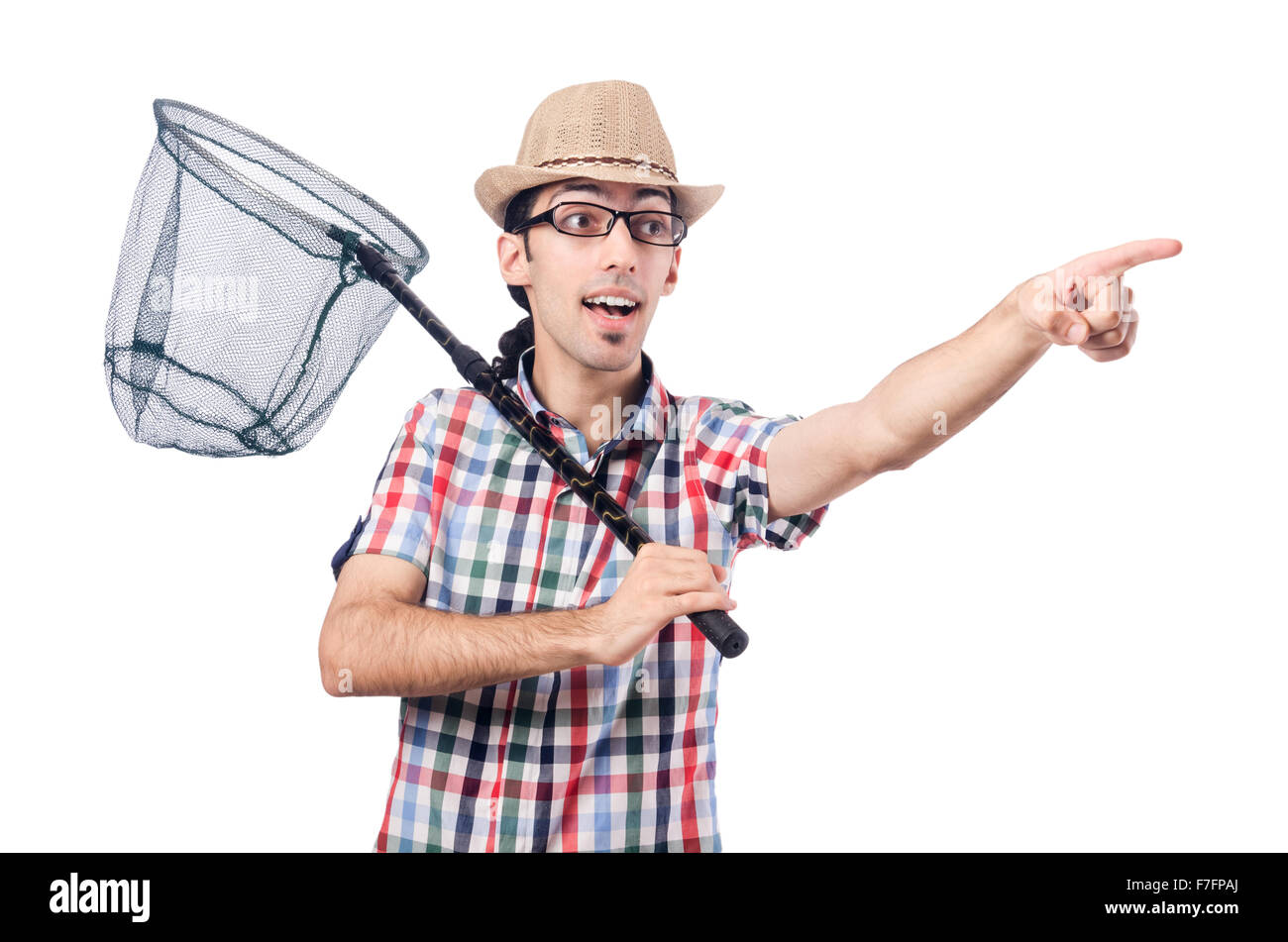 Gardener with net isolated on white Stock Photo - Alamy