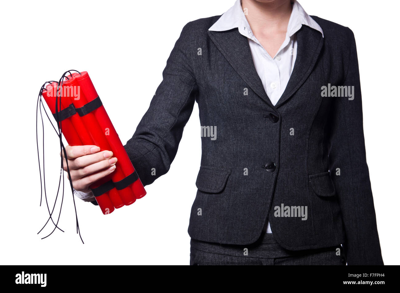 Hand holding bars of dynamite on white Stock Photo - Alamy