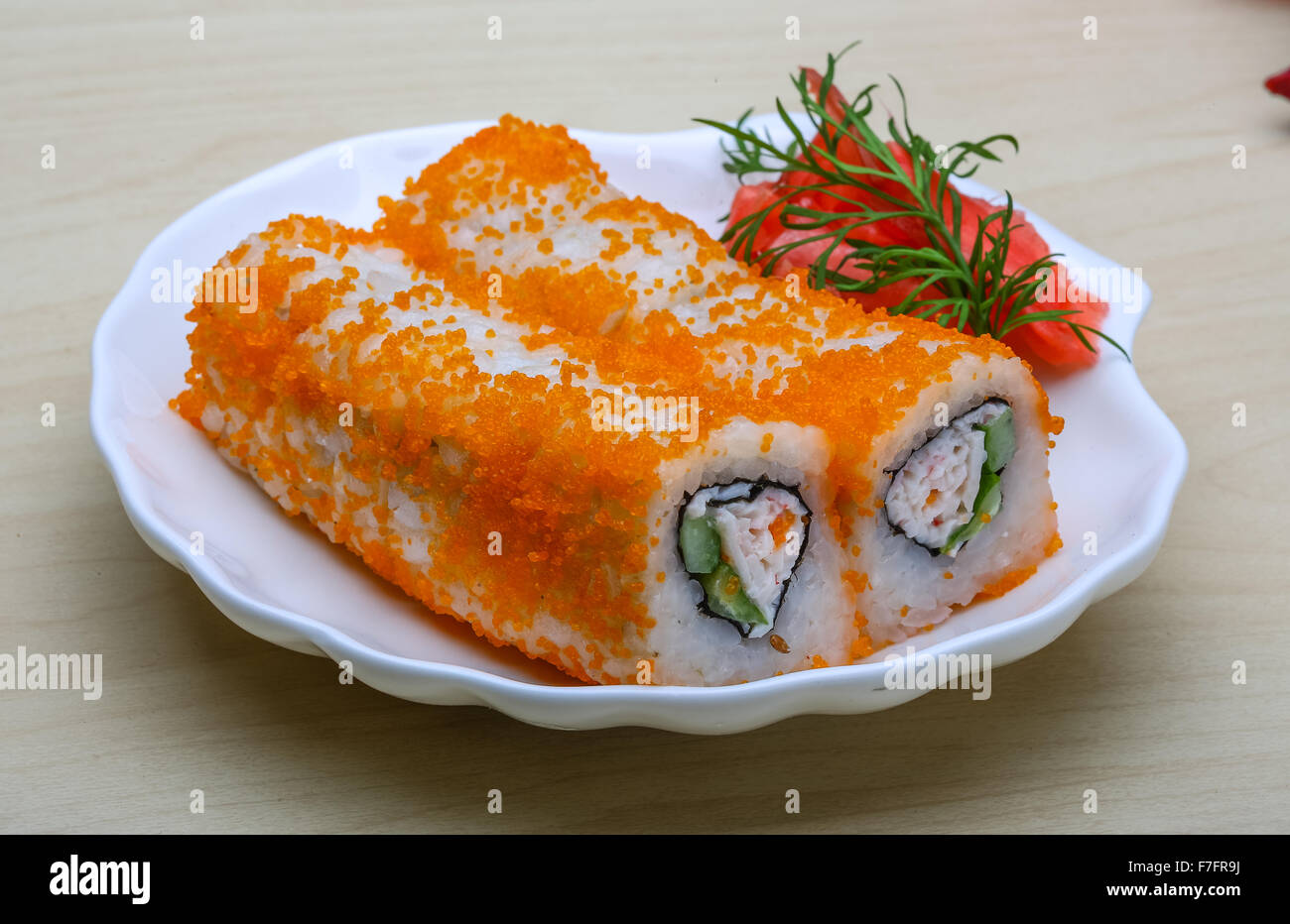 California roll - japan cousine with ginger and vasabi Stock Photo - Alamy