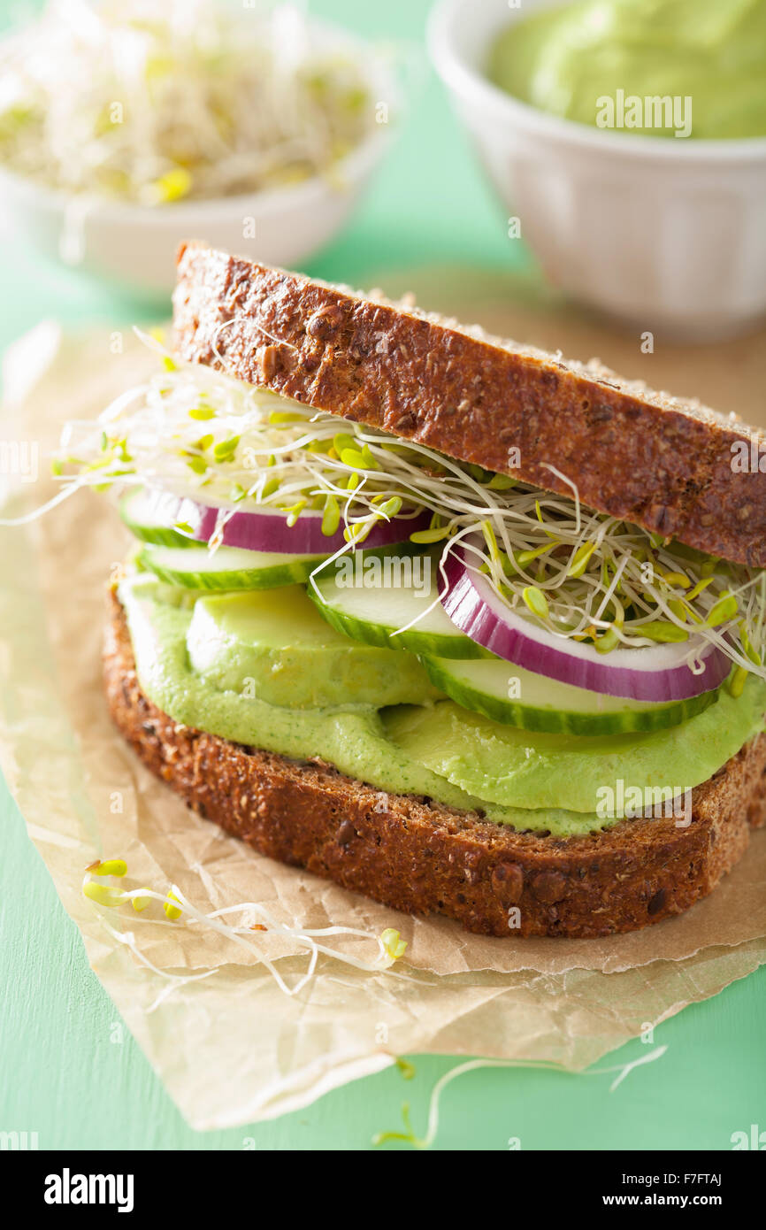 healthy avocado sandwich with cucumber alfalfa sprouts onion Stock ...