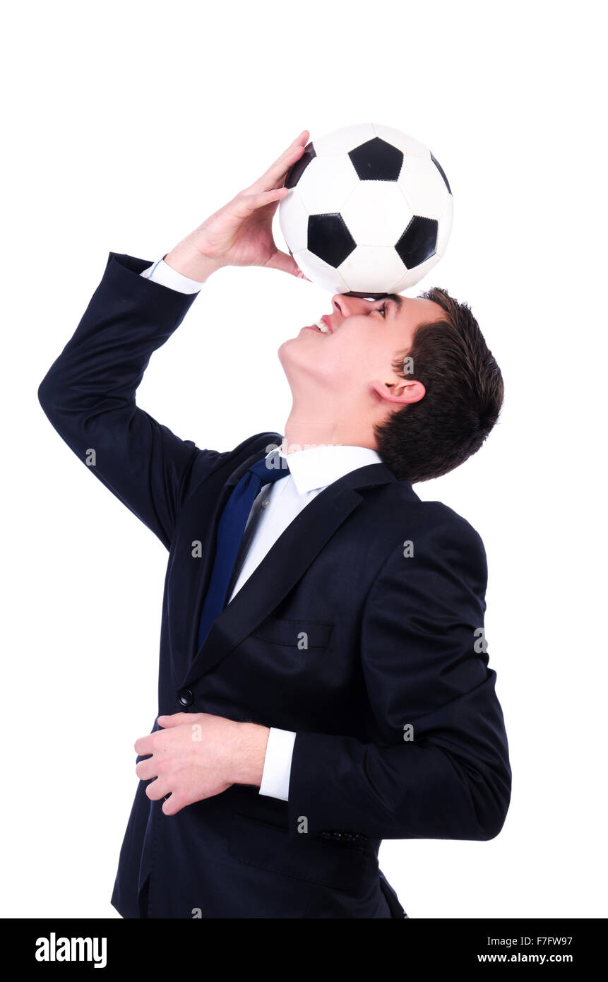 Man with football isolated on white Stock Photo - Alamy