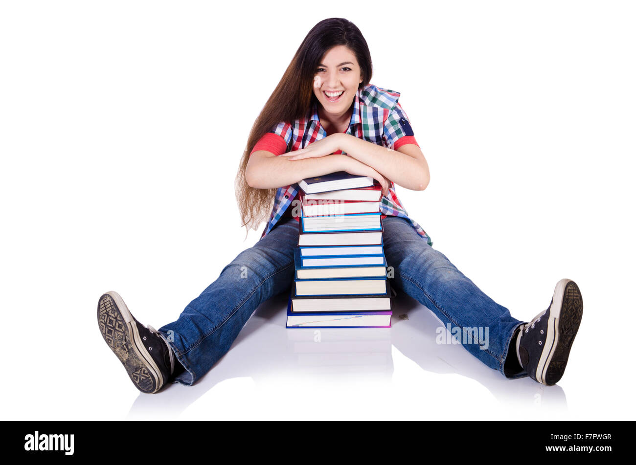 Student with books isolated on white Stock Photo - Alamy