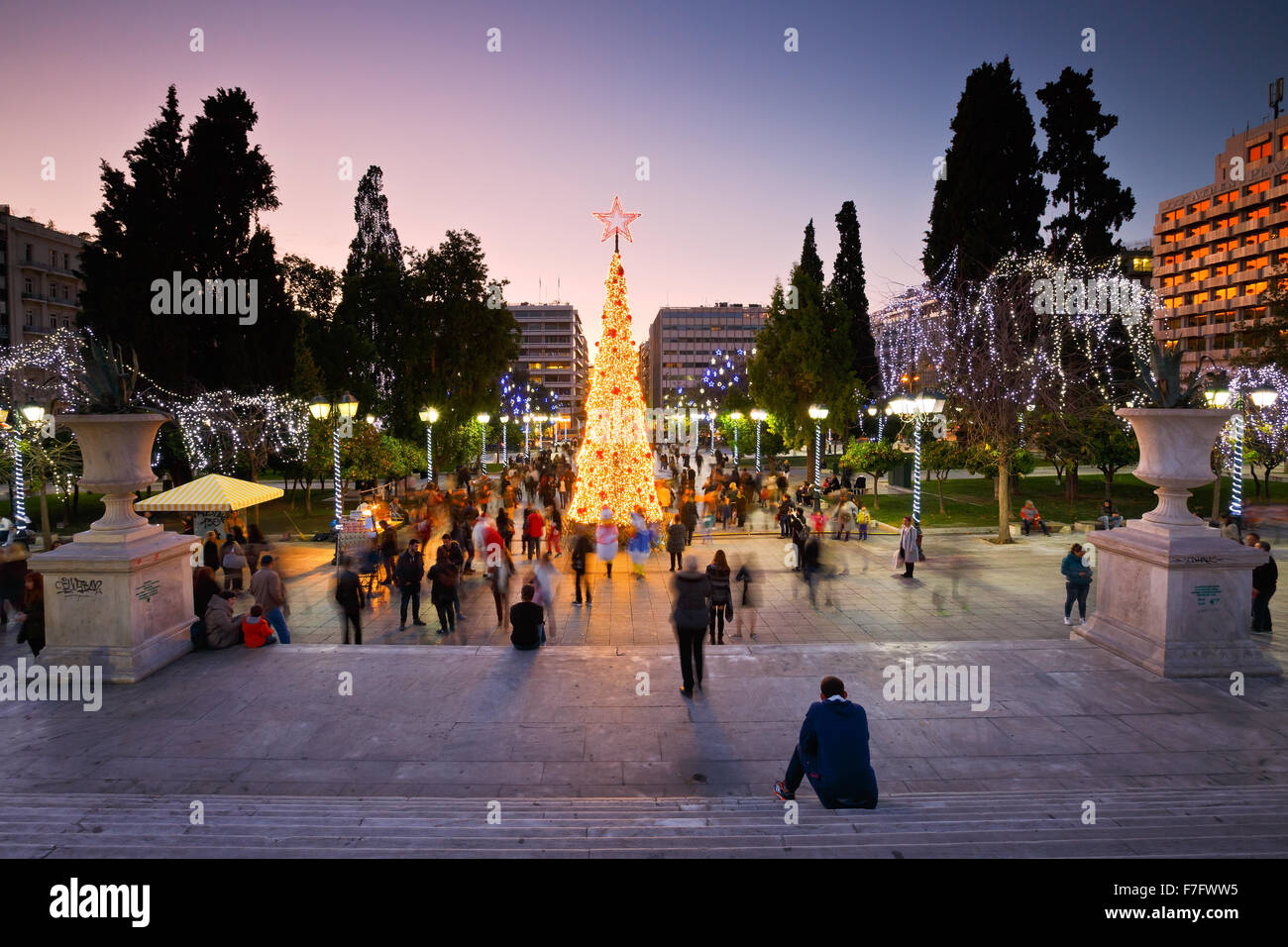 People at a christmas tree in Syntagma square during the advent before ...