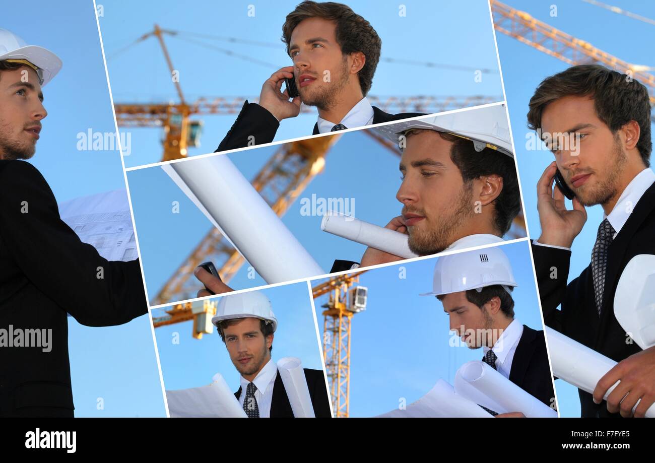 Collage of an engineer working on-site Stock Photo - Alamy