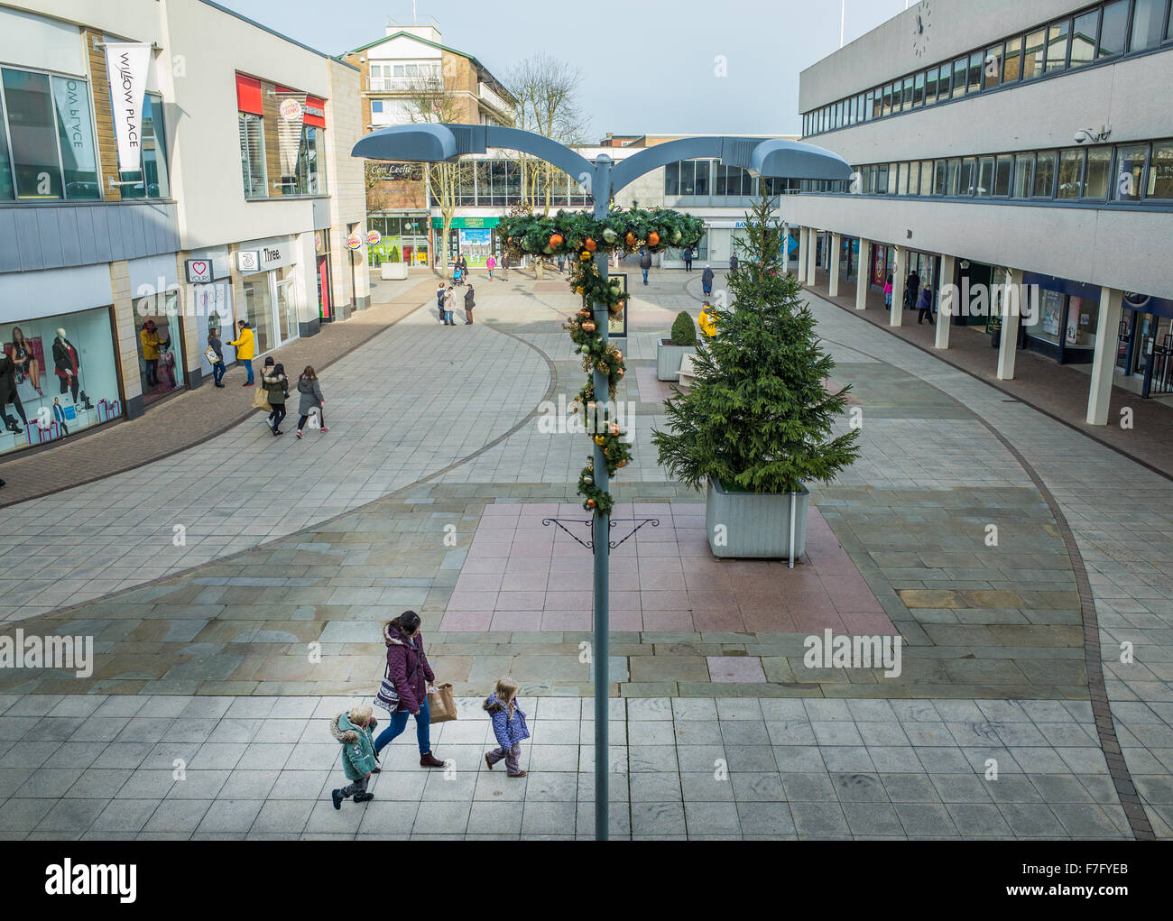 Willow Place shopping precinct at Corby town centre on a cold, sunny ...