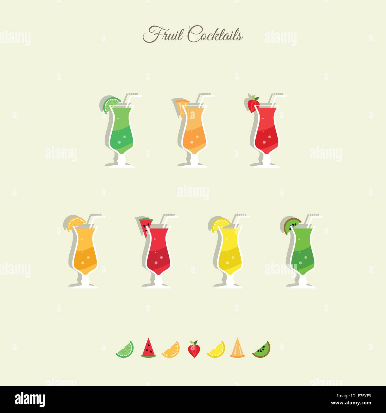 set of fresh, fruit cocktails icons isolated on white background ...