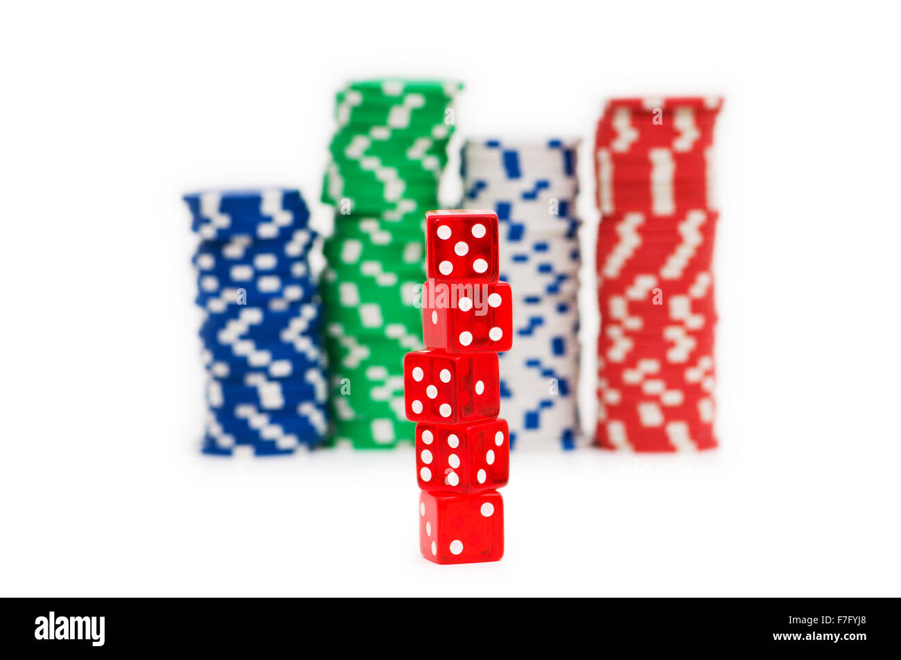 Stack of chips and dice isolated on the white background Stock Photo ...