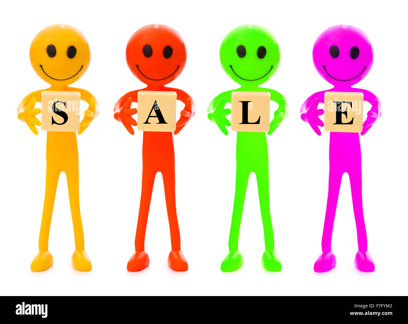 Smilies holding word SALE isolated on white Stock Photo - Alamy