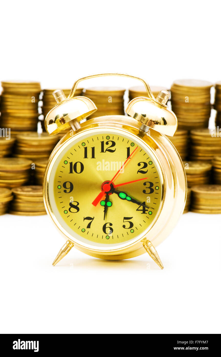 Time is money concept with clock and coins Stock Photo - Alamy