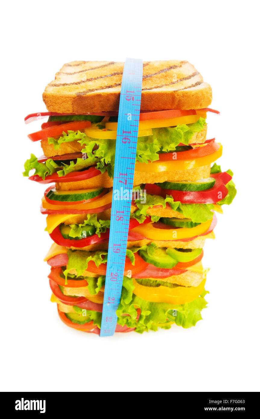 Concept of healthy food with tape measure and sandwich Stock Photo - Alamy