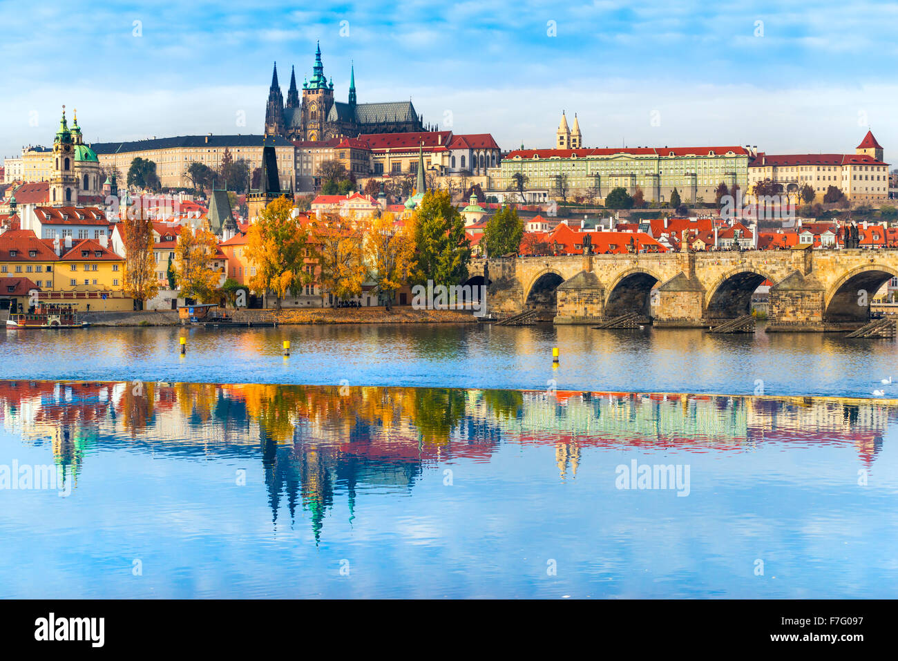 Prague, Charles Bridge, the Castle and St. Vitus Cathedral. Czech ...