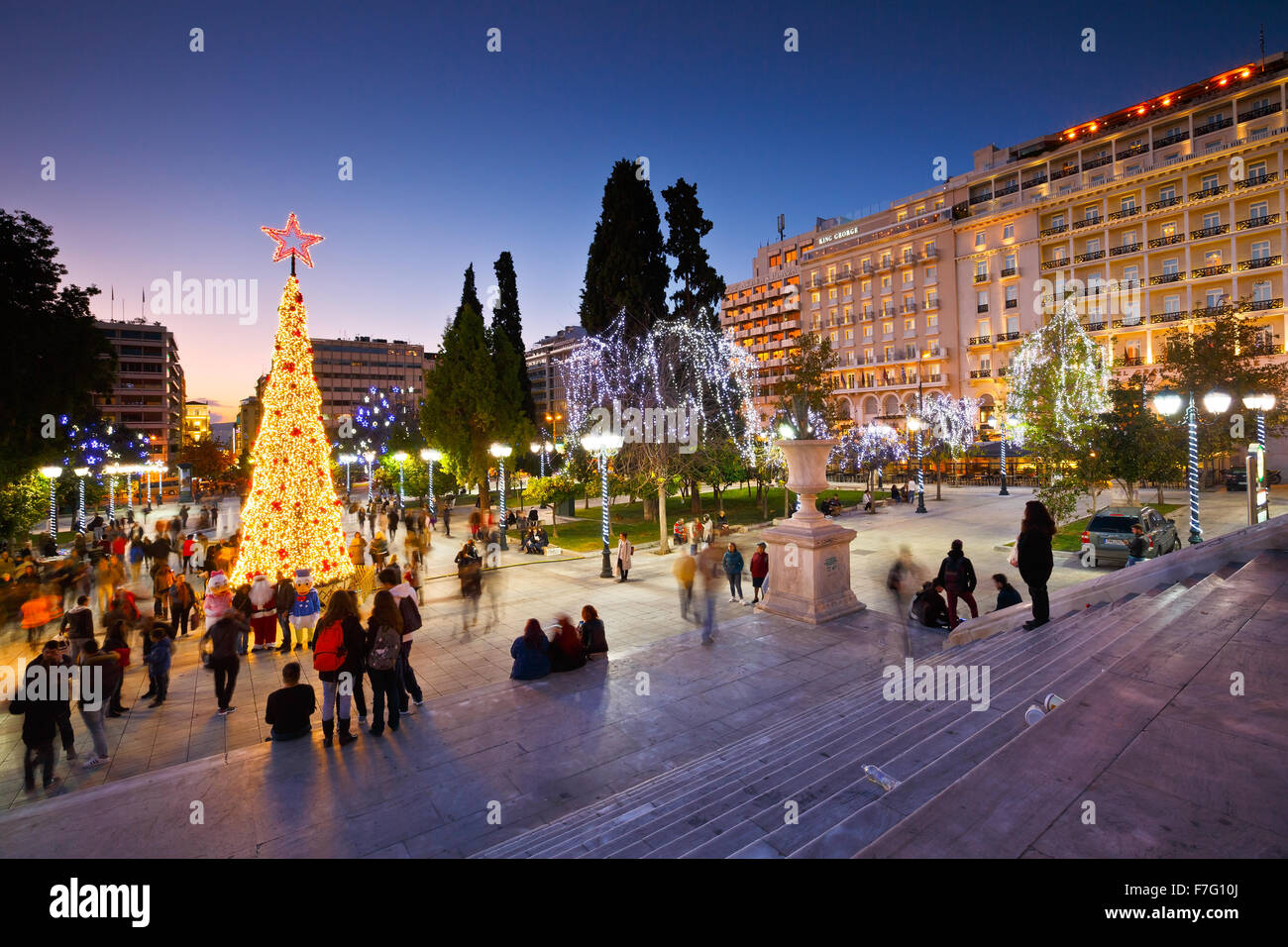 People at a christmas tree in Syntagma square during the advent before ...