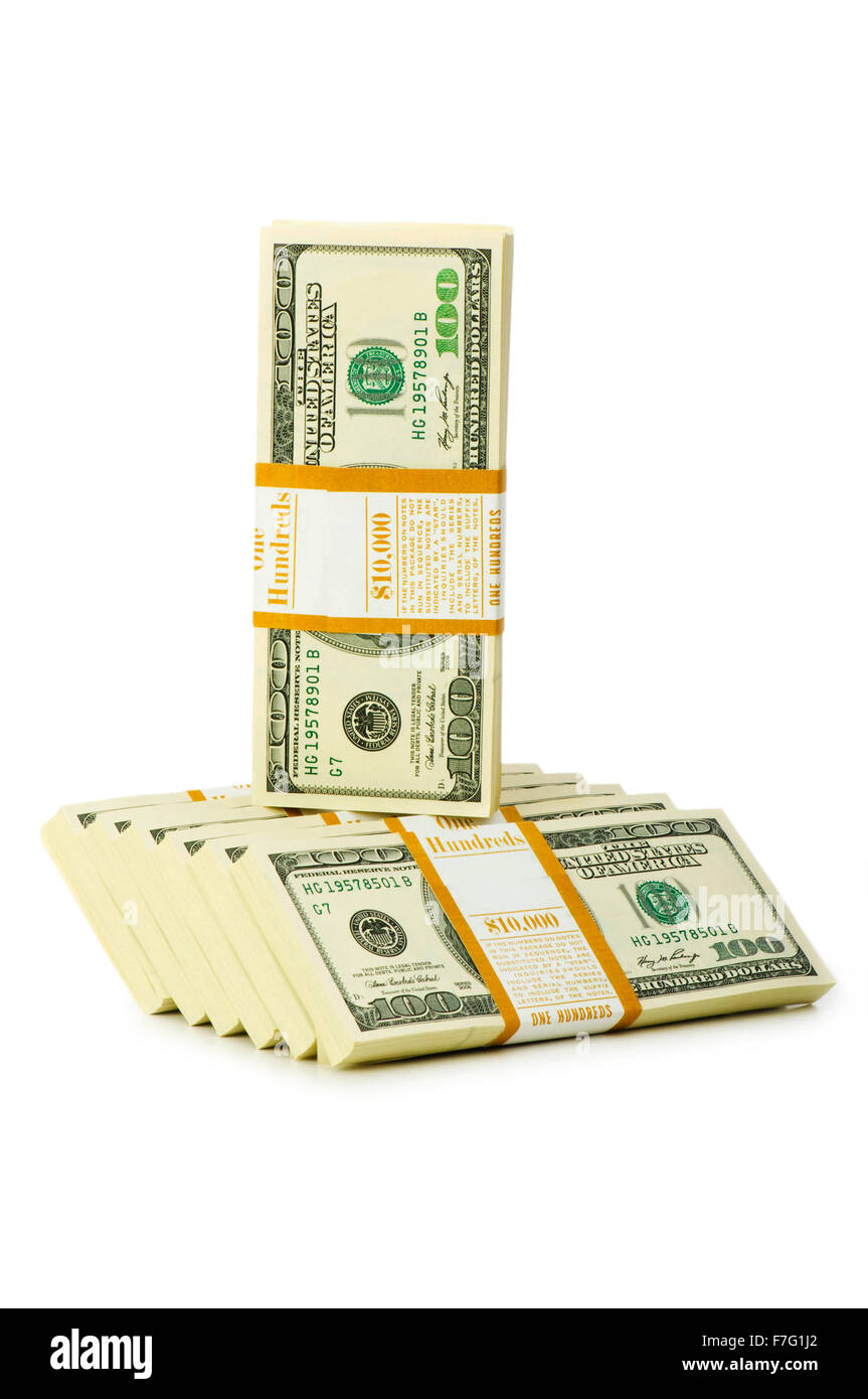 Stack of dollars isolated on the white Stock Photo - Alamy