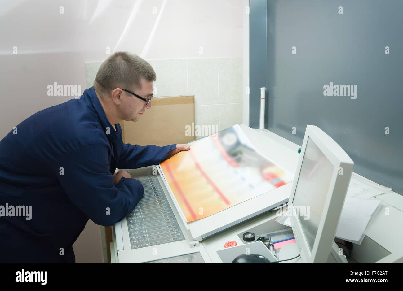 Printer at the electronic control panel of offset machine Stock Photo ...