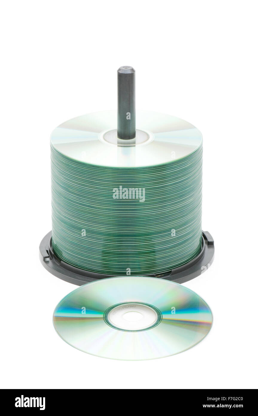 Spindle of cd disks isolated on white Stock Photo - Alamy