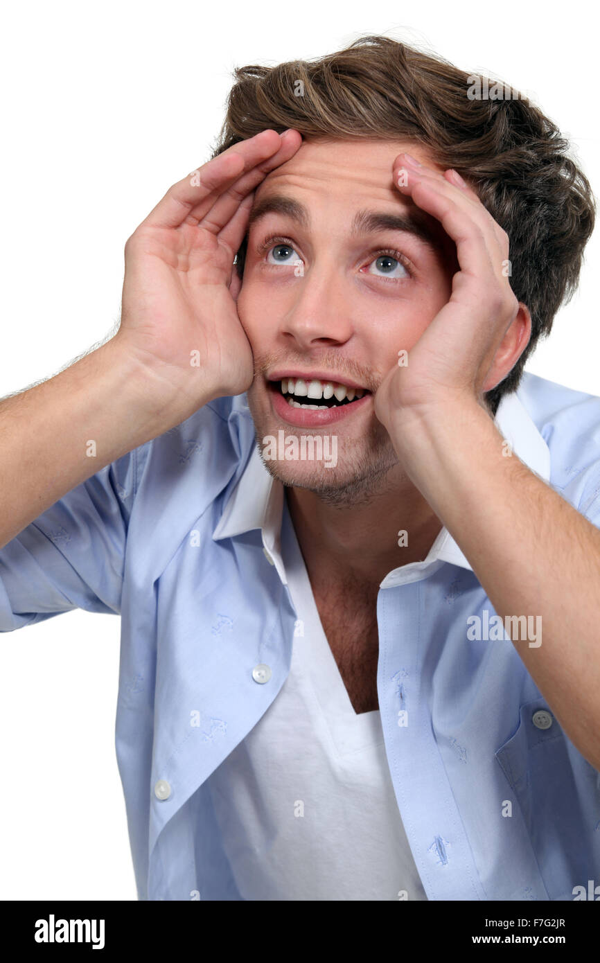 Hands cupped around mouth hi-res stock photography and images - Alamy