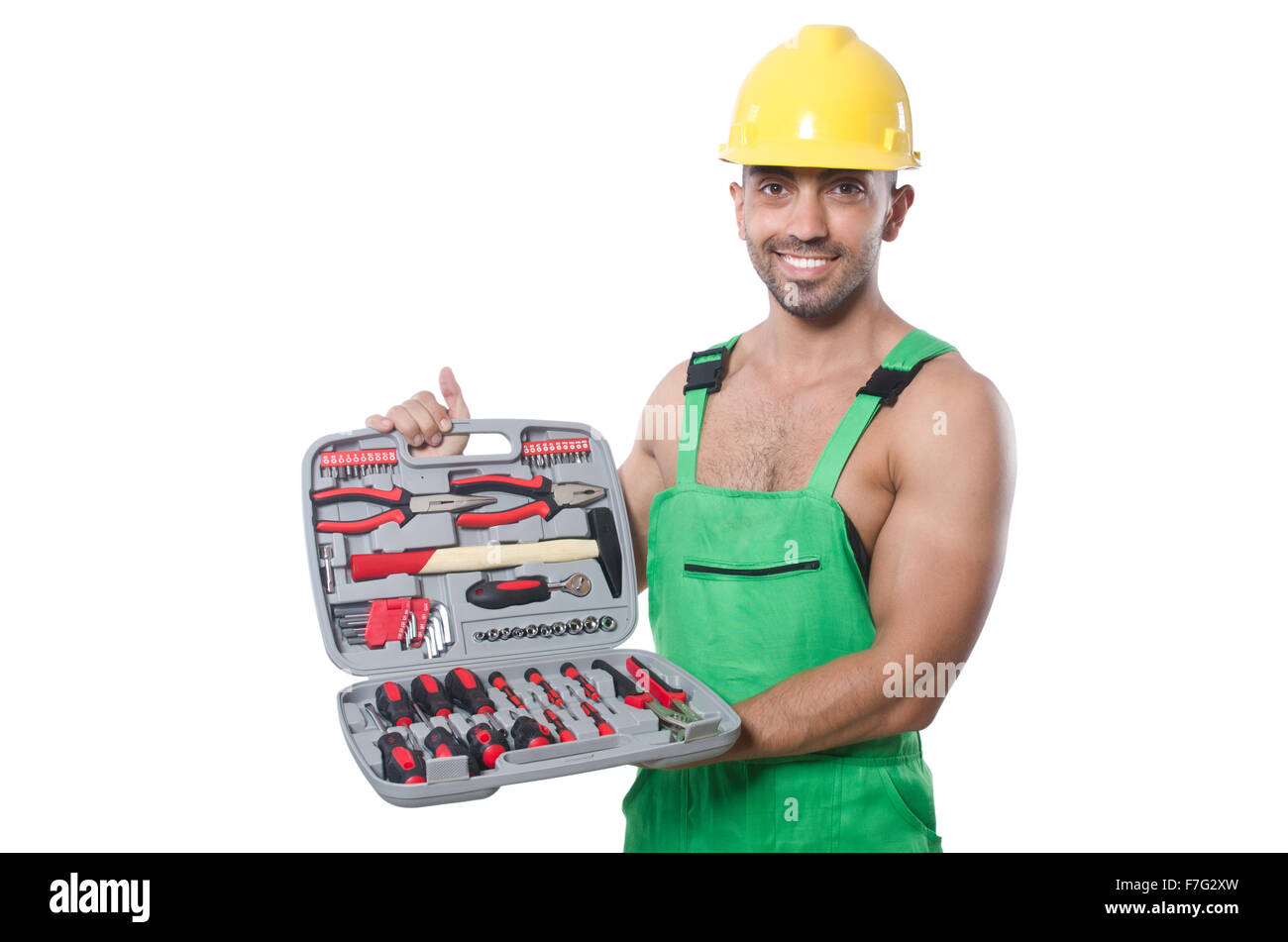 Man with toolkit isolated on the white Stock Photo - Alamy