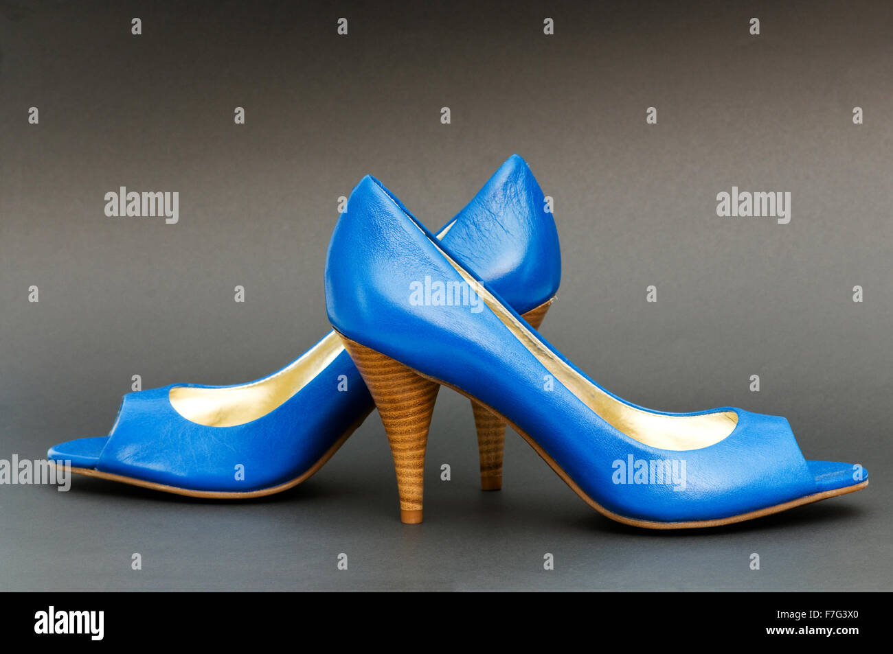 Fashion concept with blue woman shoes on high heels Stock Photo - Alamy