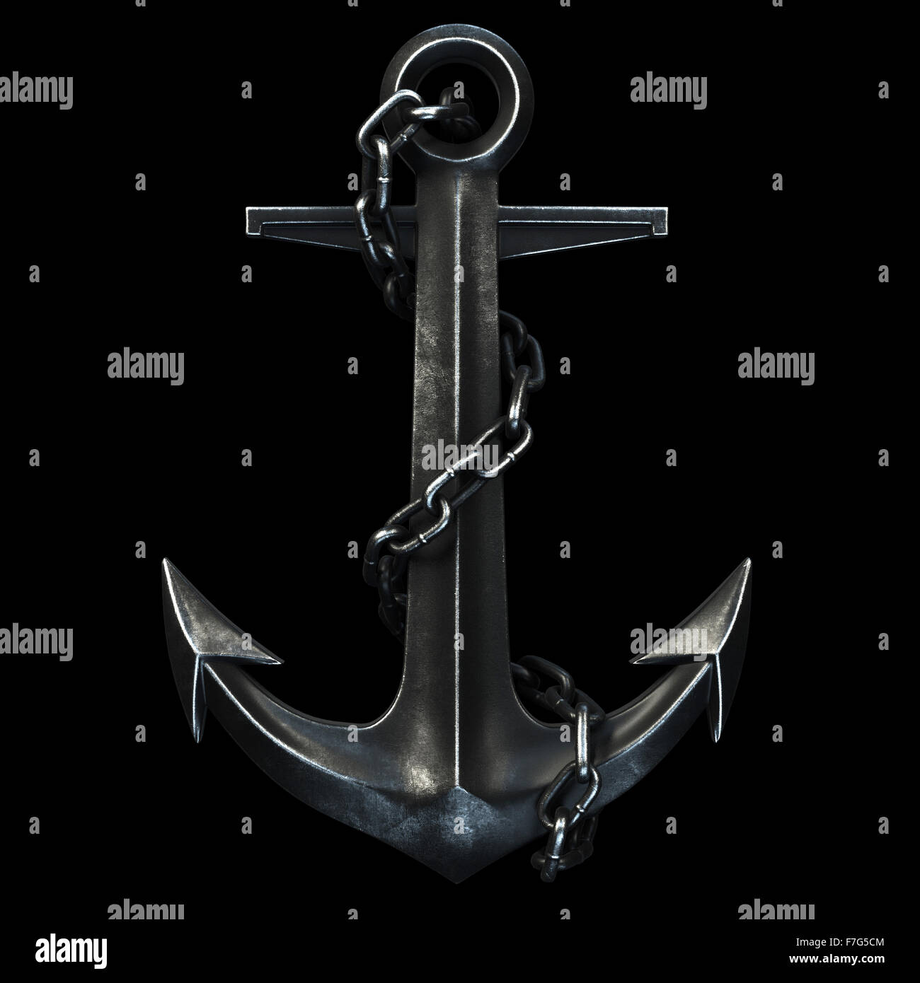 Black iron anchor on black background. 3d render Stock Photo - Alamy