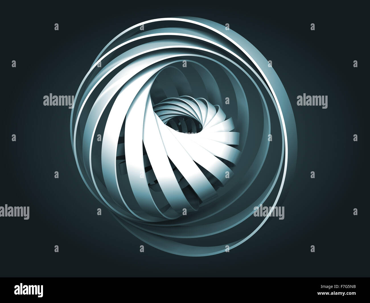 Abstract dark blue digital object made of 3d round spiral structures ...